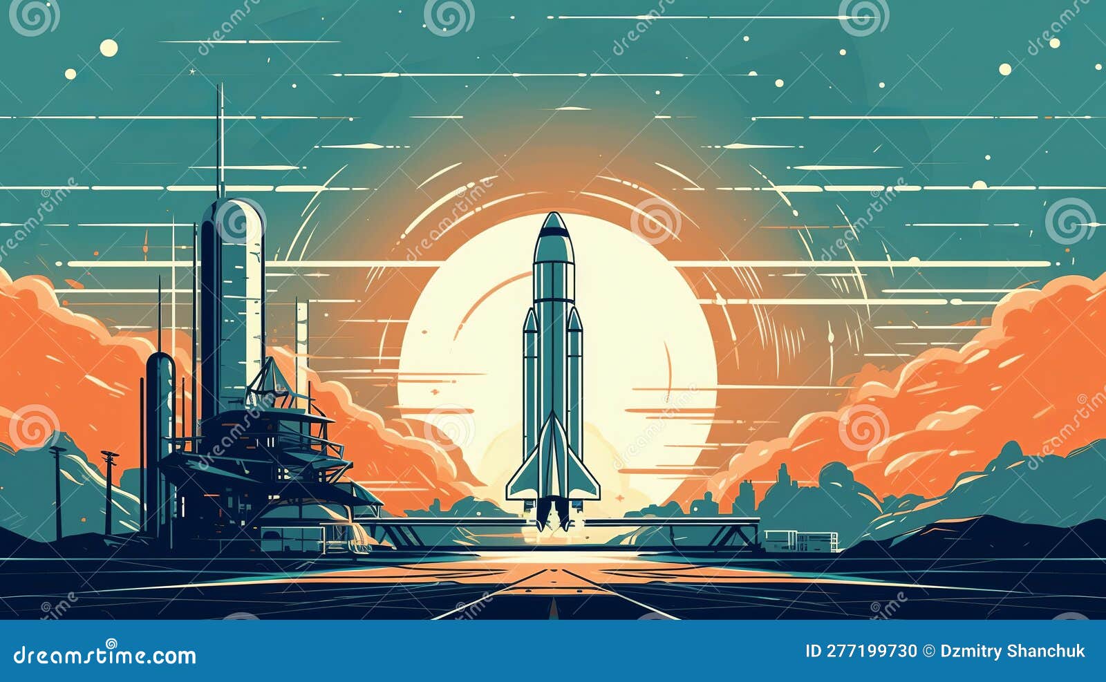 Generative AI Spacecraft Launch Drawing Stock Illustration ...
