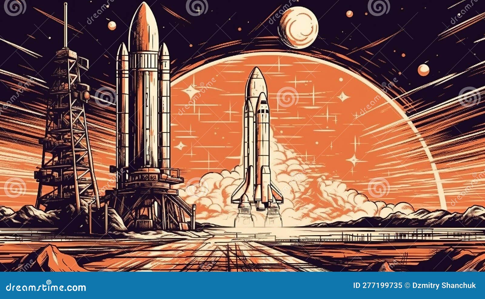 Generative AI Spacecraft Launch Drawing Stock Illustration ...