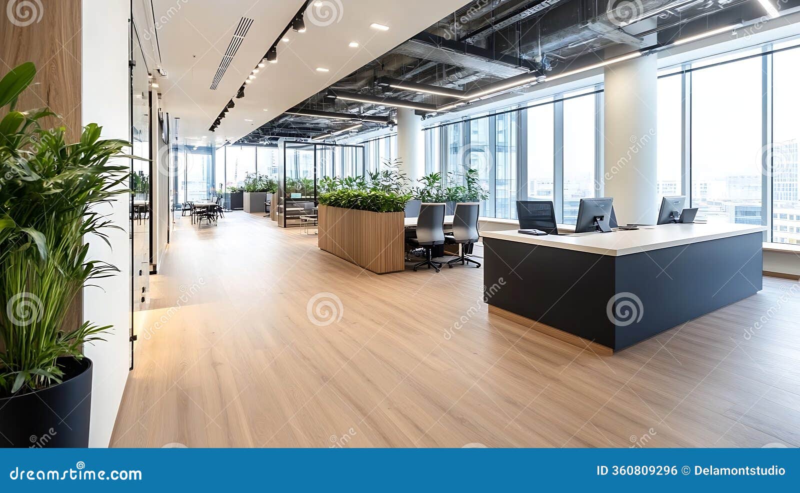 Generative AI Spacious Modern Office Interior with Plants and ...