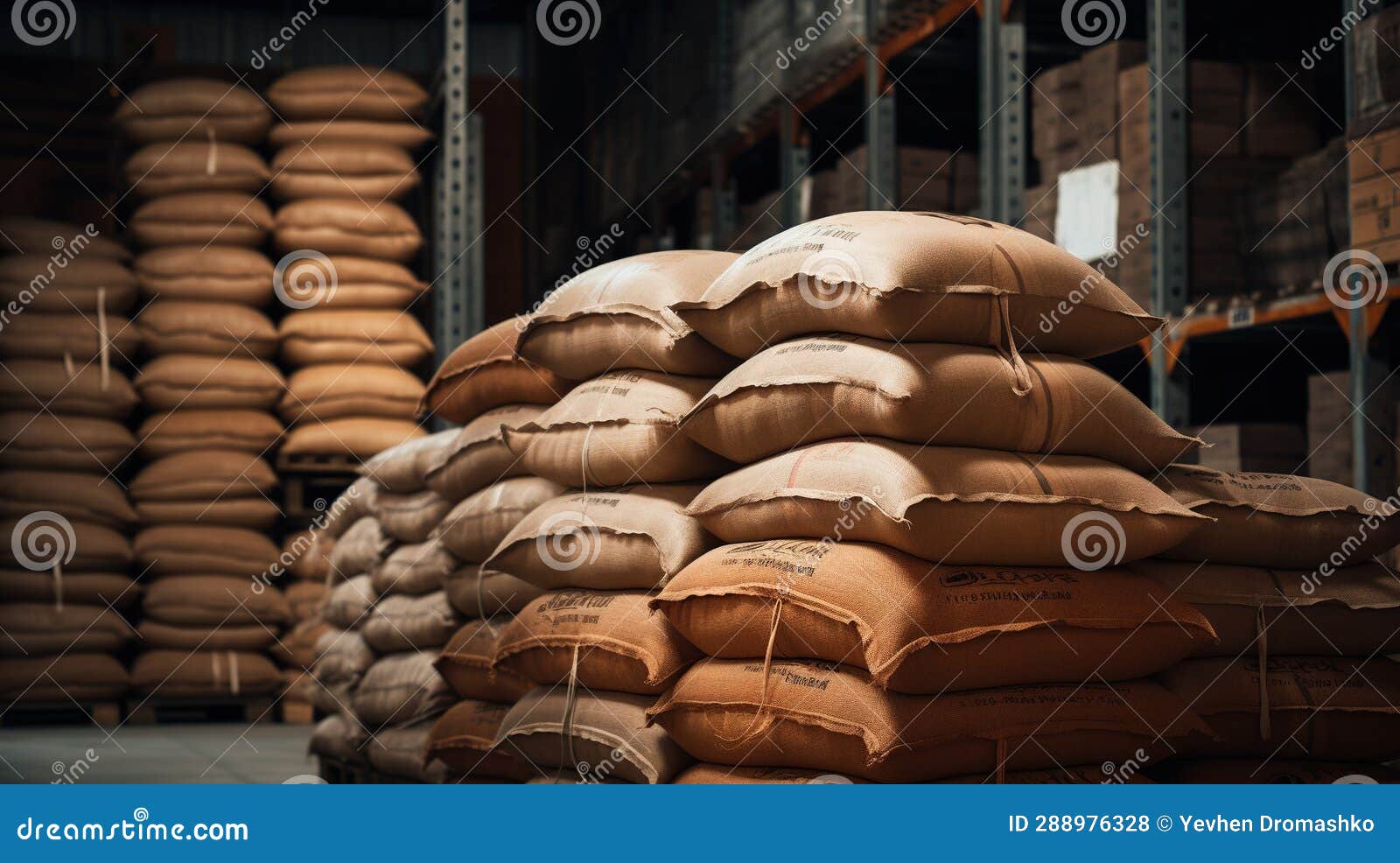Generative AI, Stack Hemp Sacks of Rice or Coffee, Industrial Stock ...