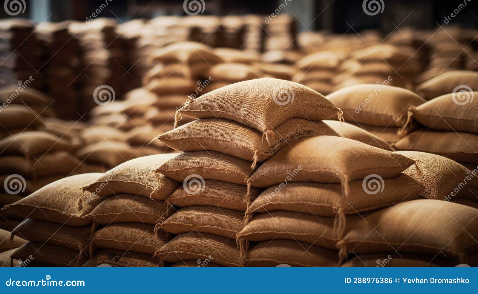 Generative AI, Stack Hemp Sacks of Rice or Coffee, Industrial Stock ...
