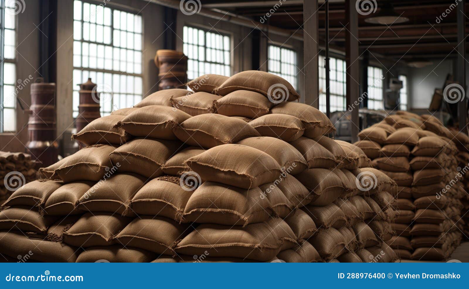 Generative AI, Stack Hemp Sacks of Rice or Coffee, Industrial Stock ...