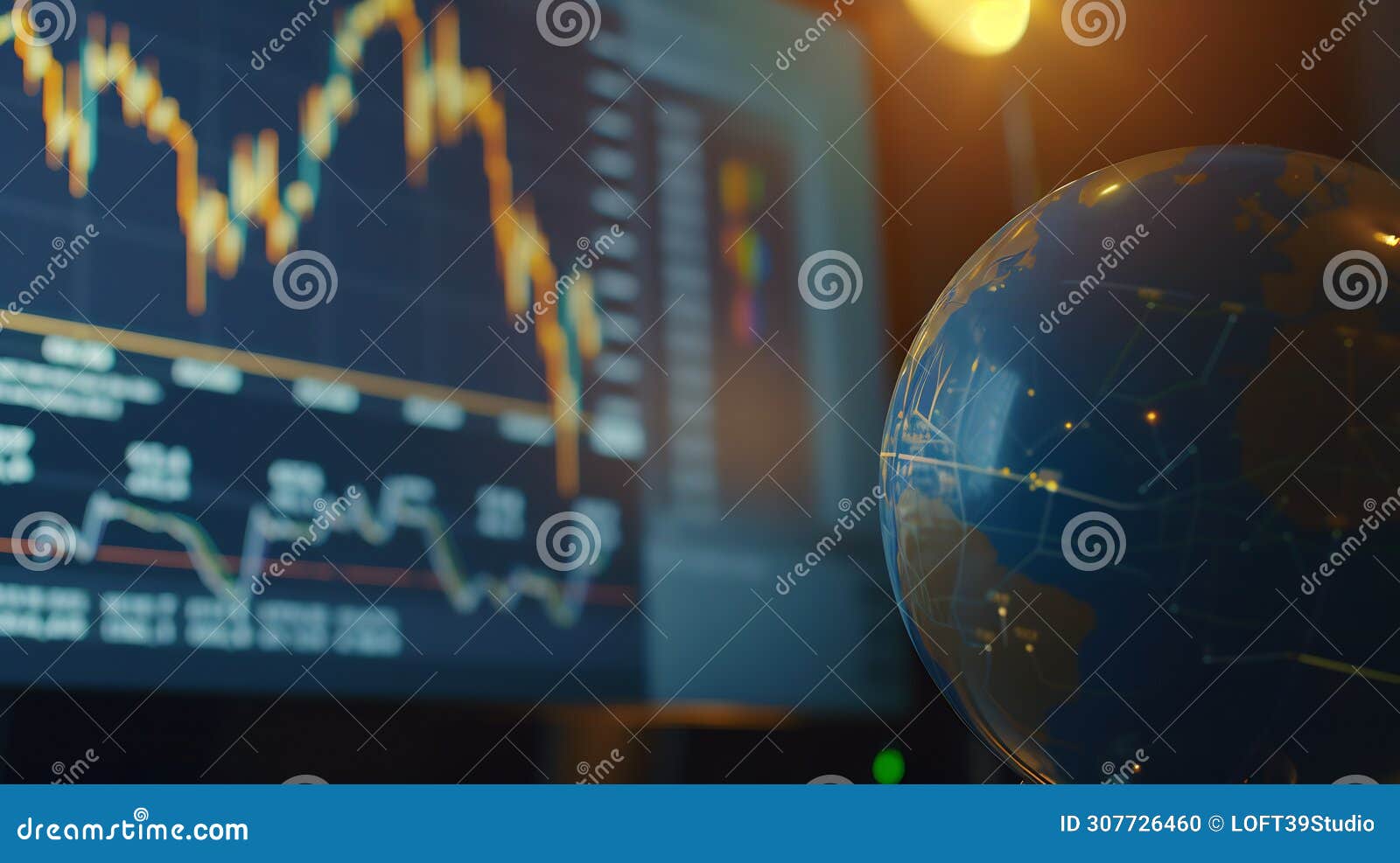 Generative AI Stock Market Graphs and Data with Globe in Foreground ...