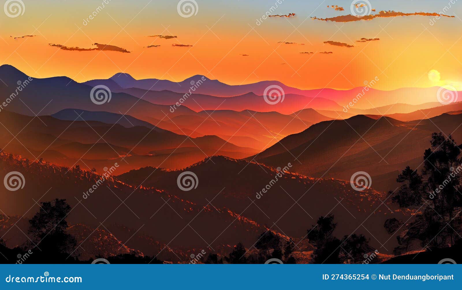 Generative AI, Sunset Spectrum: a Mountain Range Transitioning into ...