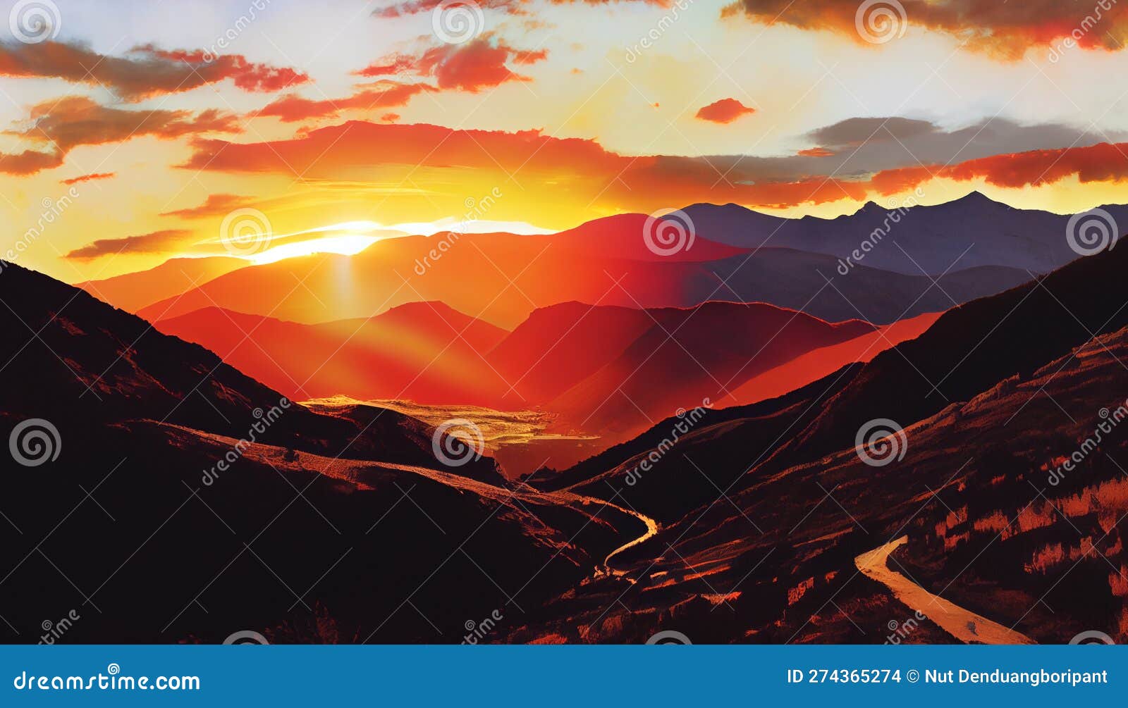 Generative AI, Sunset Spectrum: a Mountain Range Transitioning into ...