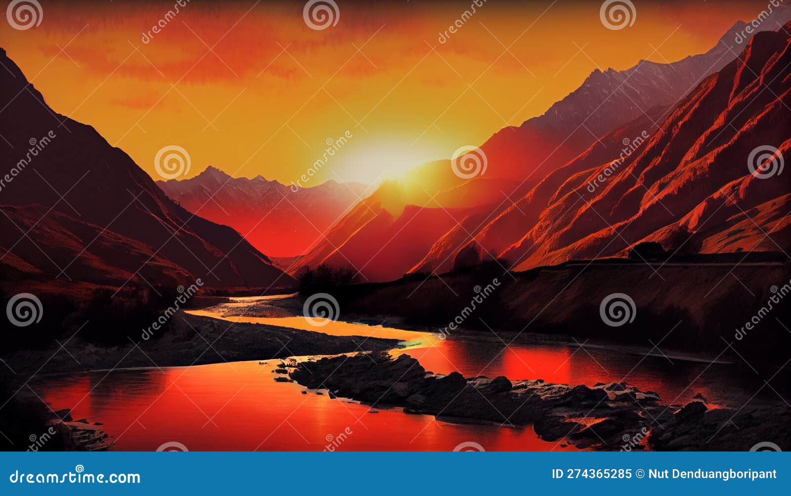 Generative AI, Sunset Spectrum: a Mountain Range Transitioning into ...