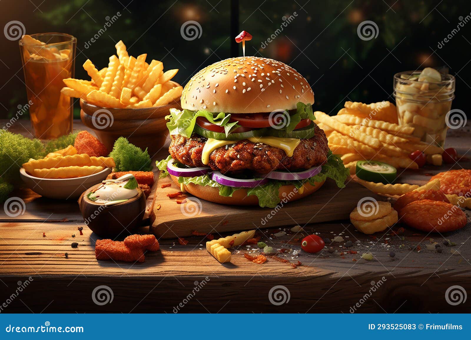 Generative AI a Table with Fast Food Stock Illustration - Illustration ...