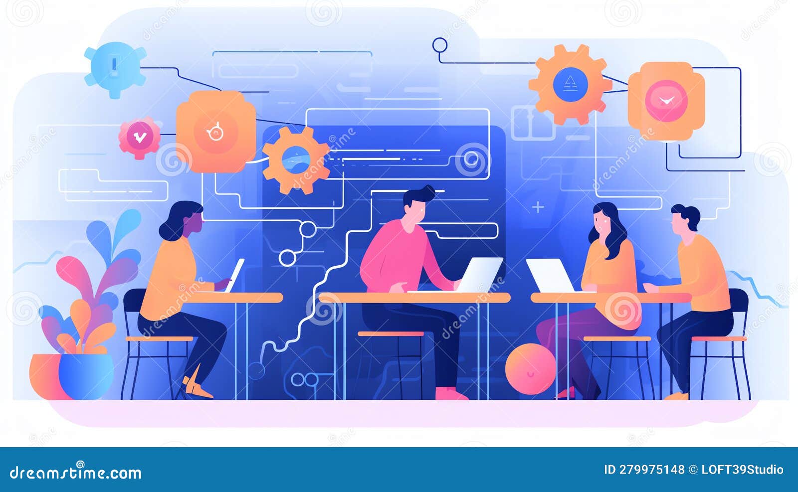 Generative AI Teamwork Landing Page Template- Stock Illustration ...