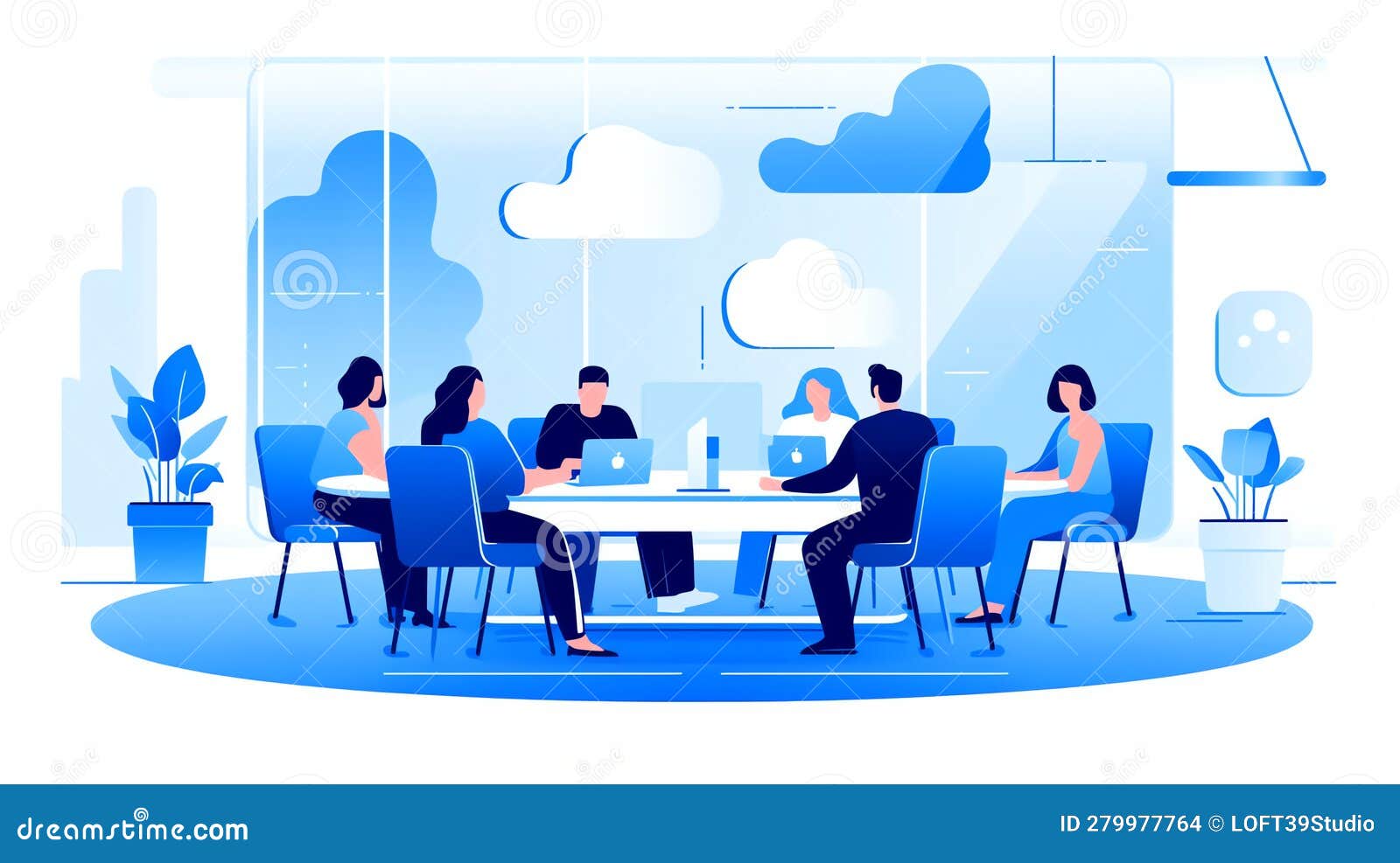 Generative AI Teamwork in Openspace Office- Stock Illustration ...