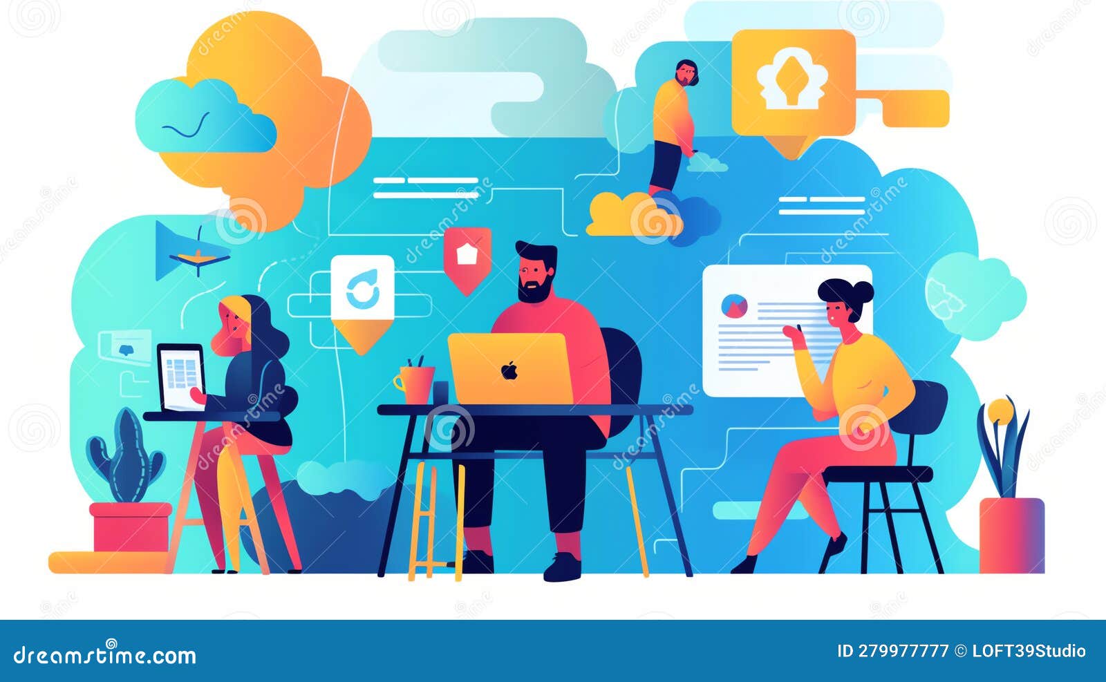 Generative AI Teamwork in Openspace Office- Stock Illustration ...