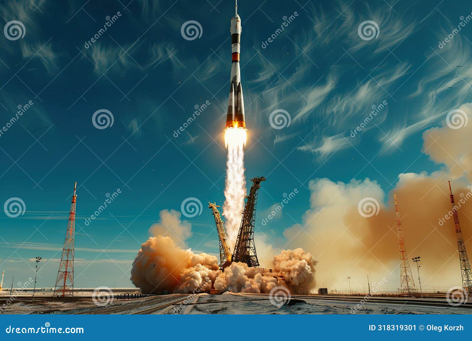 Generative Ai on Theme of Beautiful Space Rocket in Sky, Bright ...