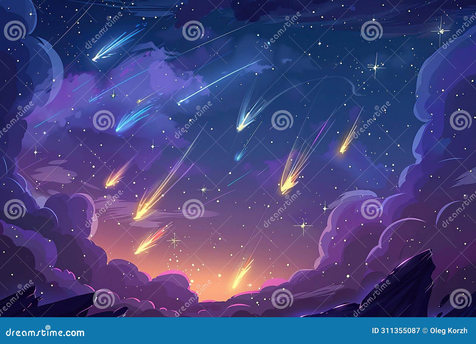Generative Ai on Theme of Beautiful Starfall in Sky, Bright Meteorites ...
