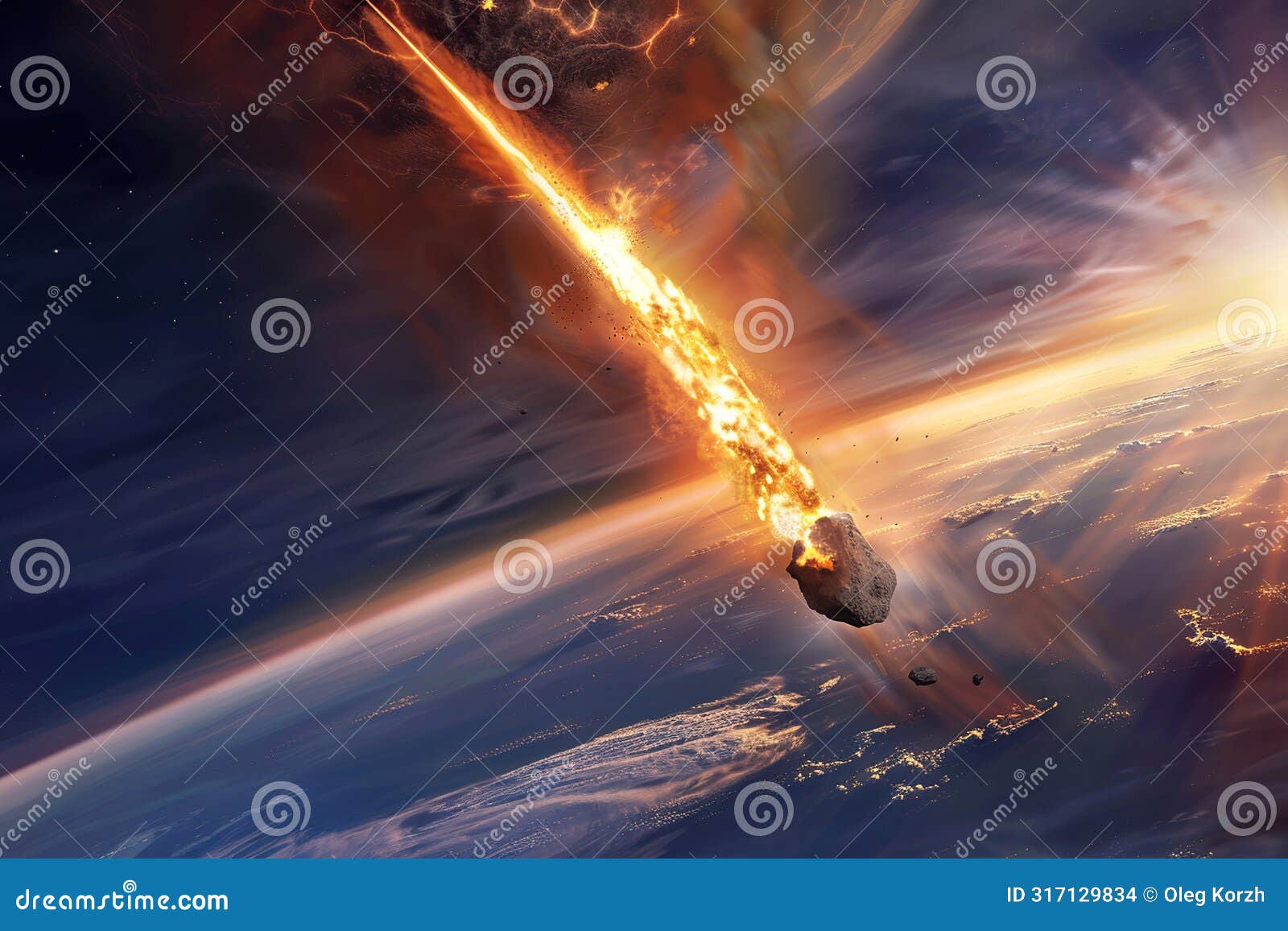 Generative Ai on Theme of Big Meteorite Falling To Ground Against ...