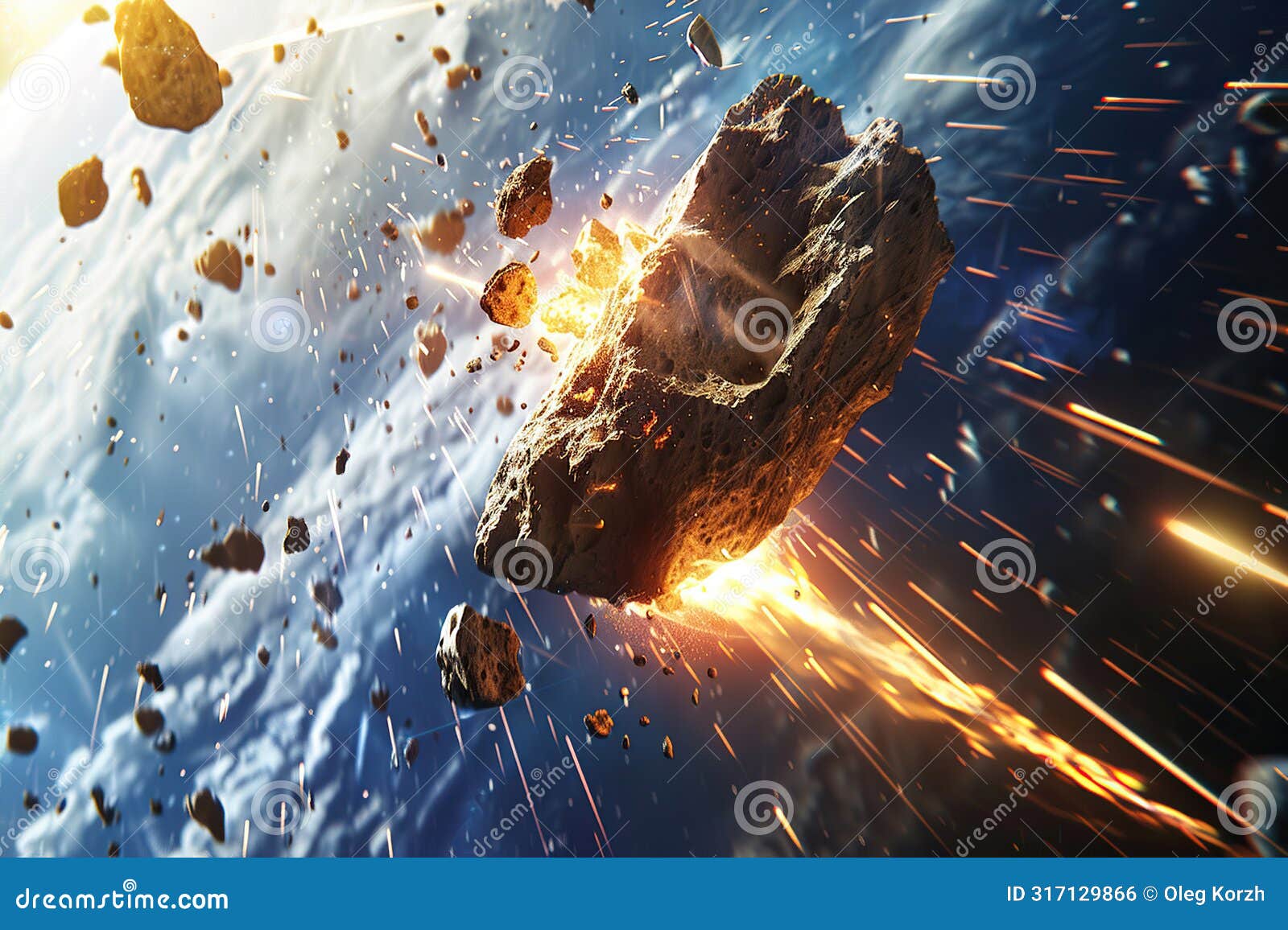 Generative Ai on Theme of Big Meteorite Falling To Ground Against ...