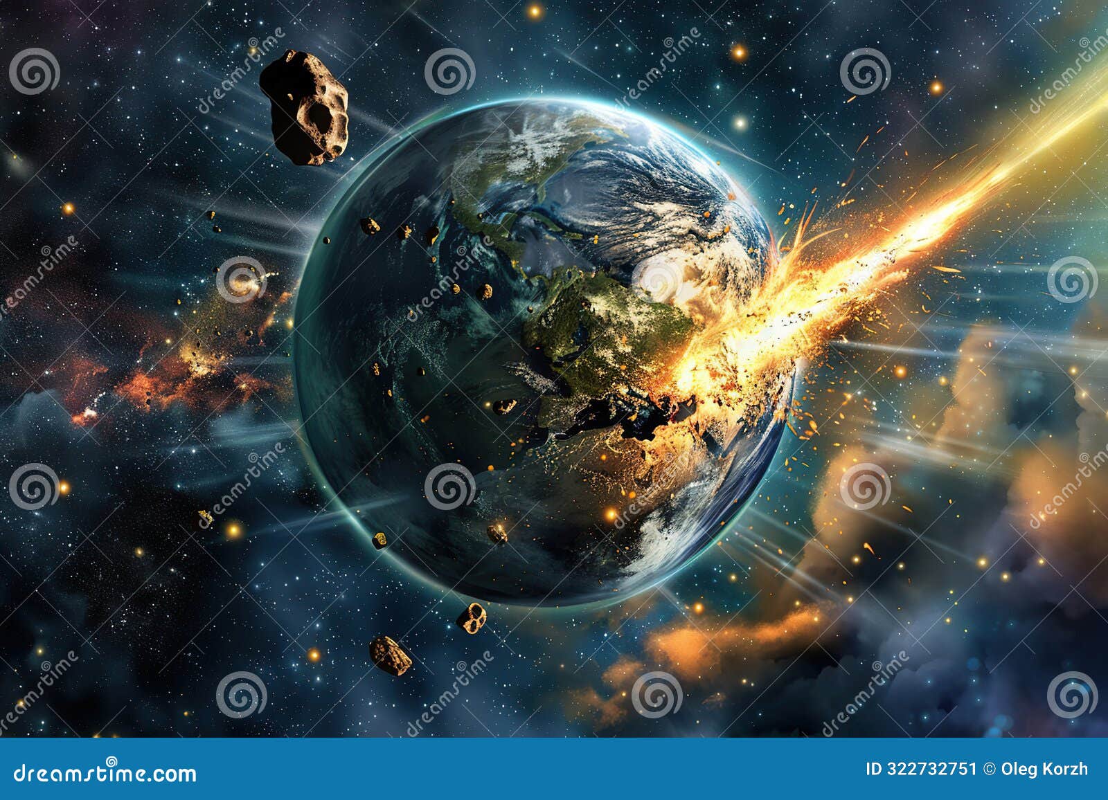 Generative Ai on Theme of Big Meteorite Falling To Ground Against ...