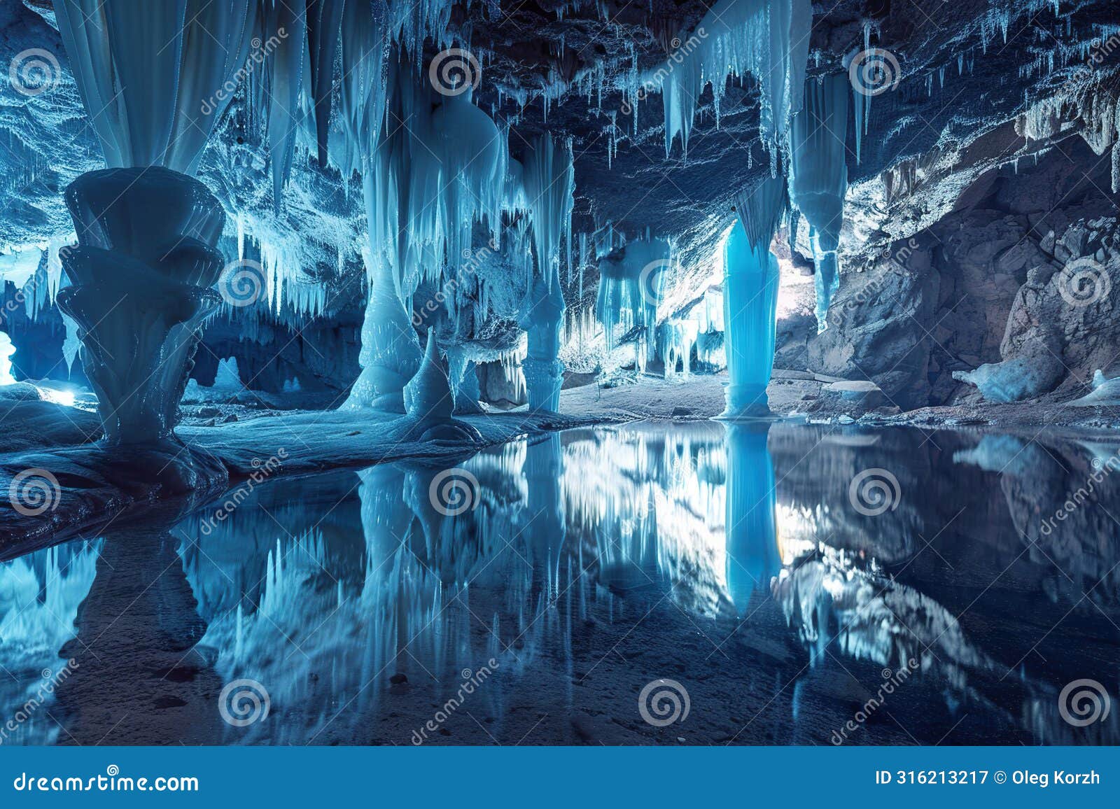 Generative Ai on Theme of a Large Beautiful Sharp Stalactites Hanging ...