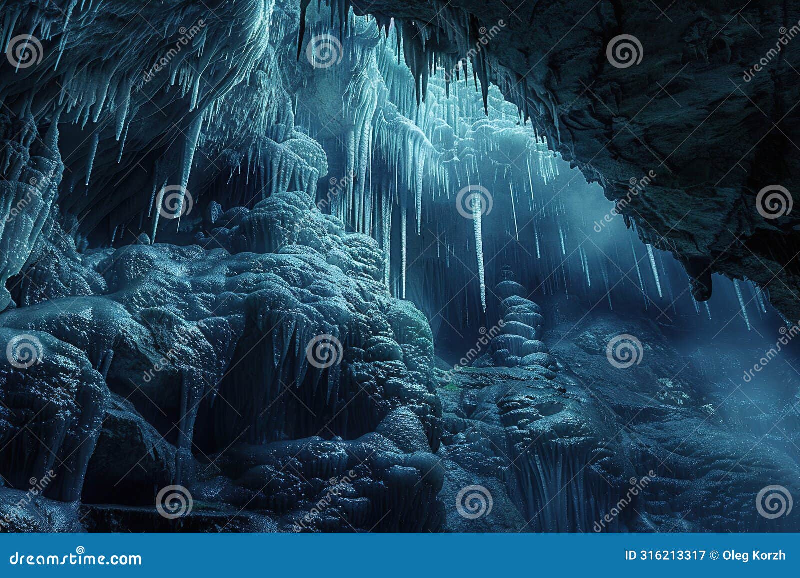 Generative Ai on Theme of a Large Beautiful Sharp Stalactites Hanging ...