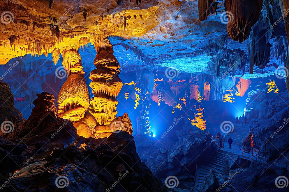 Generative Ai on Theme of a Large Beautiful Sharp Stalactites Hanging ...