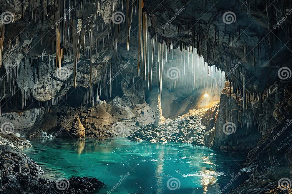 Generative Ai on Theme of a Large Beautiful Sharp Stalactites Hanging ...