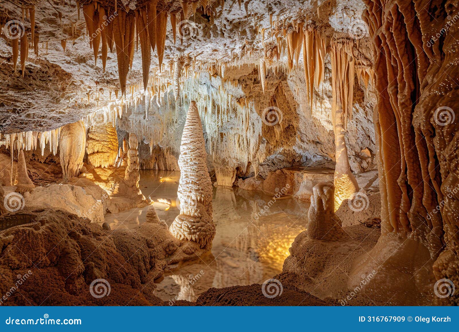 Generative Ai on Theme of a Large Beautiful Sharp Stalactites Hanging ...