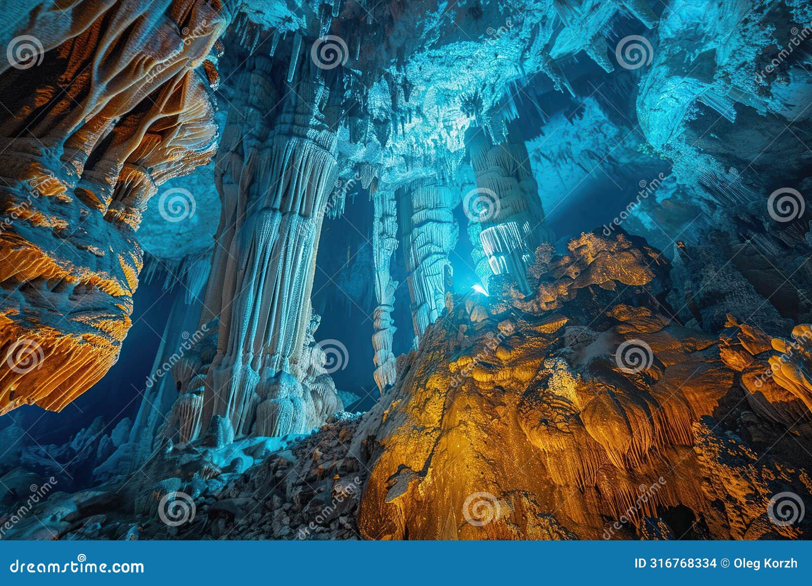 Generative Ai on Theme of a Large Beautiful Sharp Stalactites Hanging ...