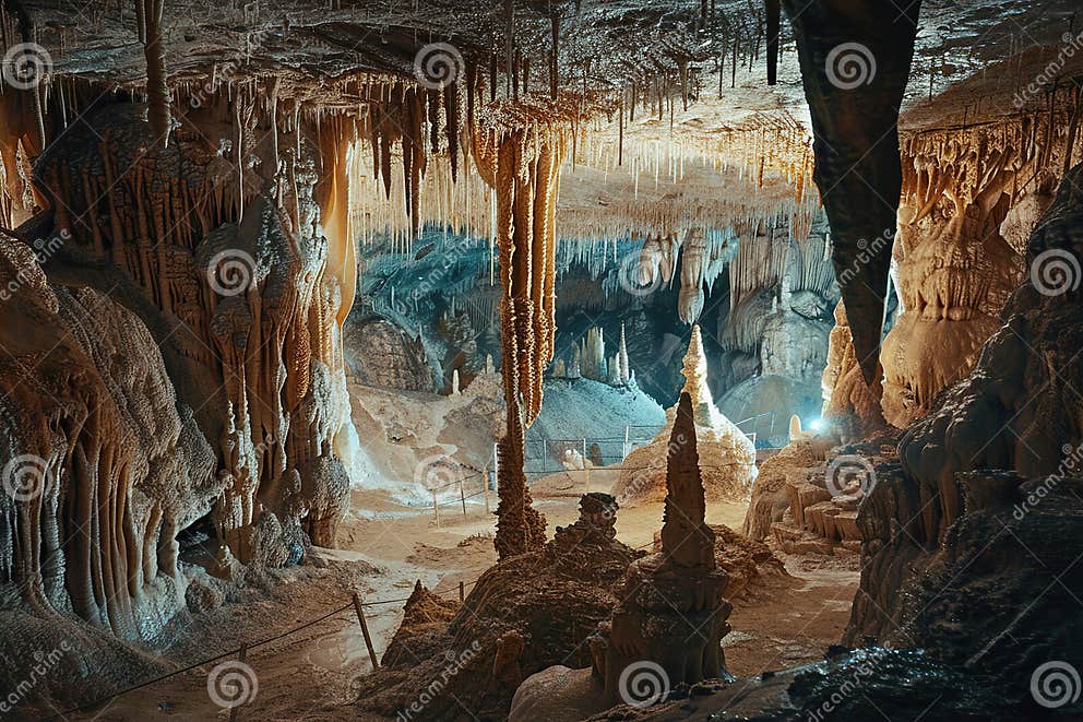 Generative Ai on Theme of a Large Beautiful Sharp Stalactites Hanging ...