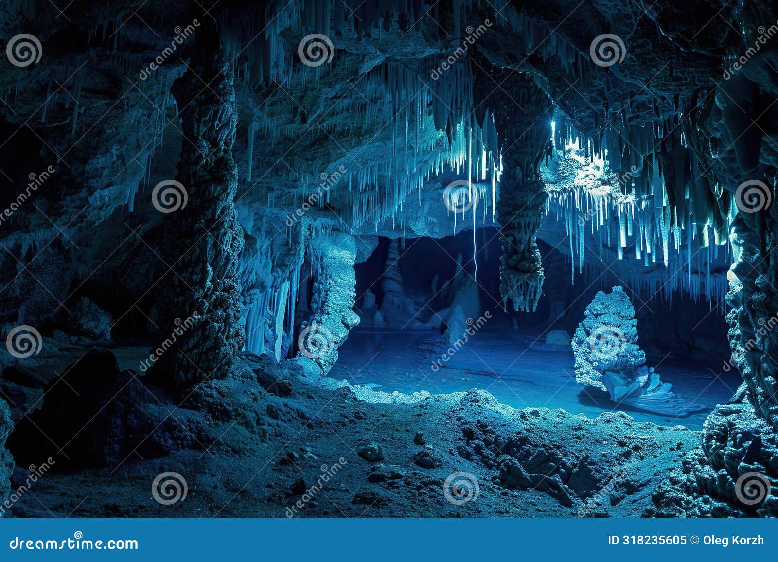 Generative Ai on Theme of a Large Beautiful Sharp Stalactites Hanging ...