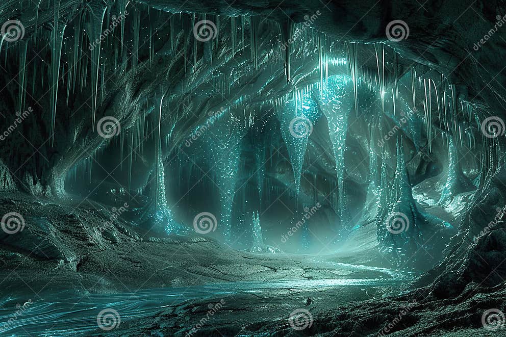 Generative Ai on Theme of a Large Beautiful Sharp Stalactites Hanging ...