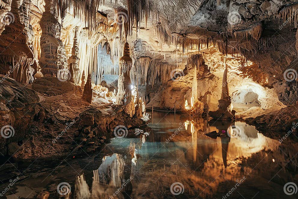 Generative Ai on Theme of a Large Beautiful Sharp Stalactites Hanging ...