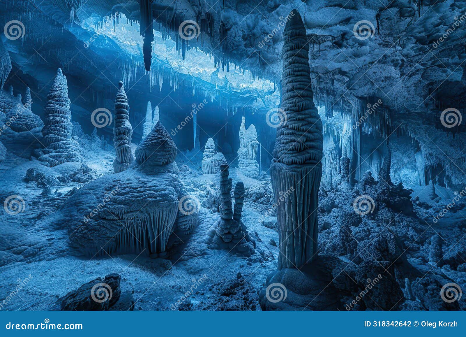 Generative Ai on Theme of a Large Beautiful Sharp Stalactites Hanging ...