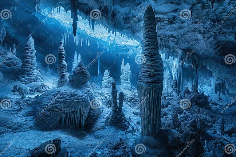 Generative Ai on Theme of a Large Beautiful Sharp Stalactites Hanging ...