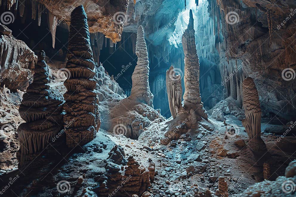 Generative Ai on Theme of a Large Beautiful Sharp Stalactites Hanging ...