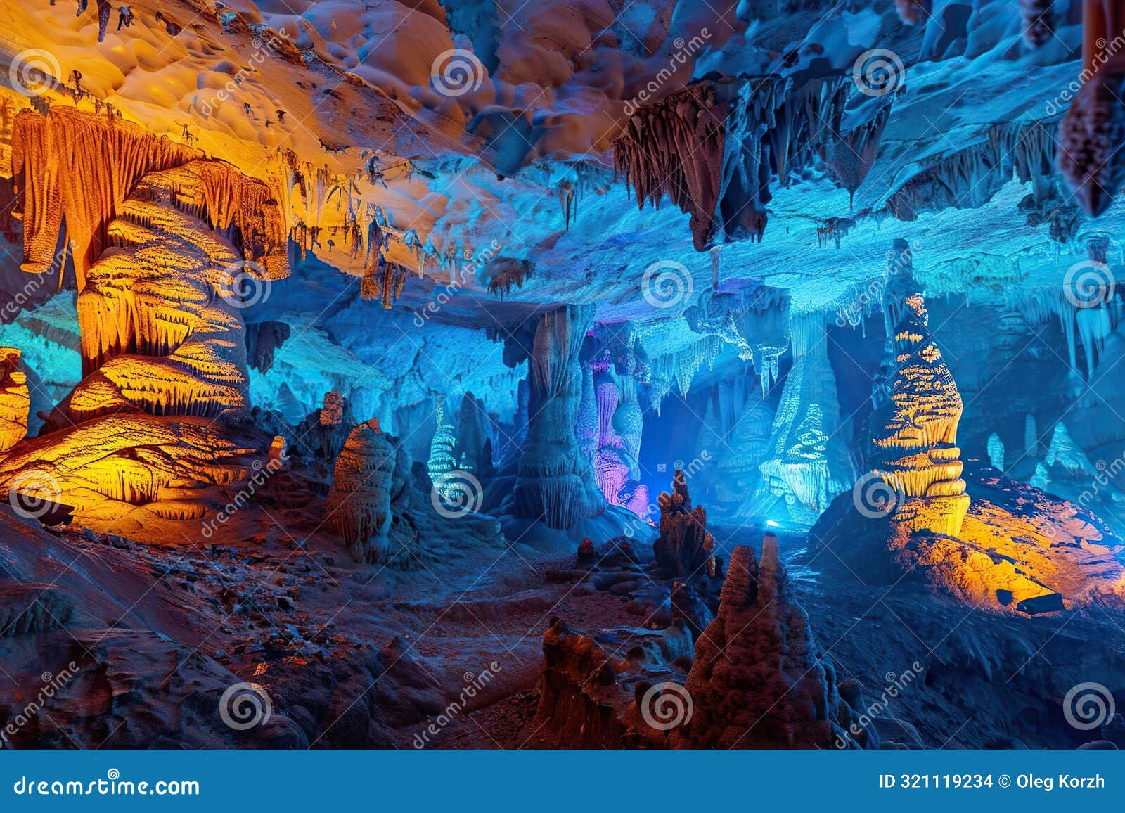 Generative Ai on Theme of a Large Beautiful Sharp Stalactites Hanging ...