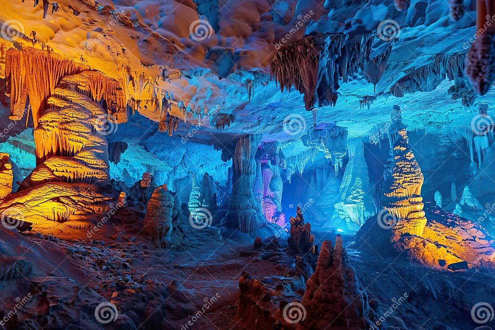 Generative Ai on Theme of a Large Beautiful Sharp Stalactites Hanging ...