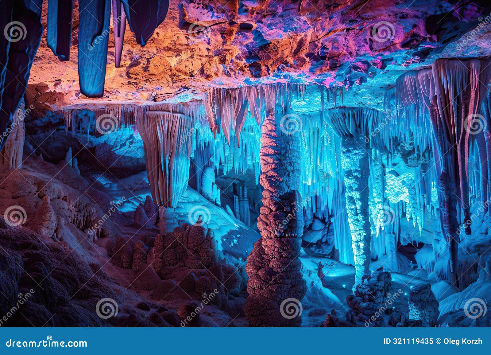 Generative Ai on Theme of a Large Beautiful Sharp Stalactites Hanging ...