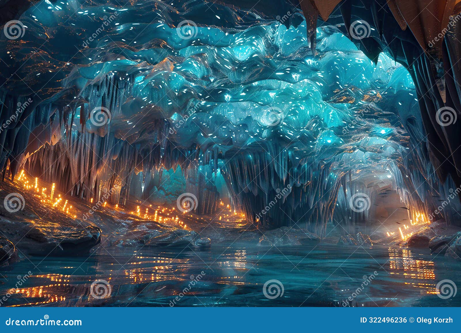 Generative Ai on Theme of a Large Beautiful Sharp Stalactites Hanging ...