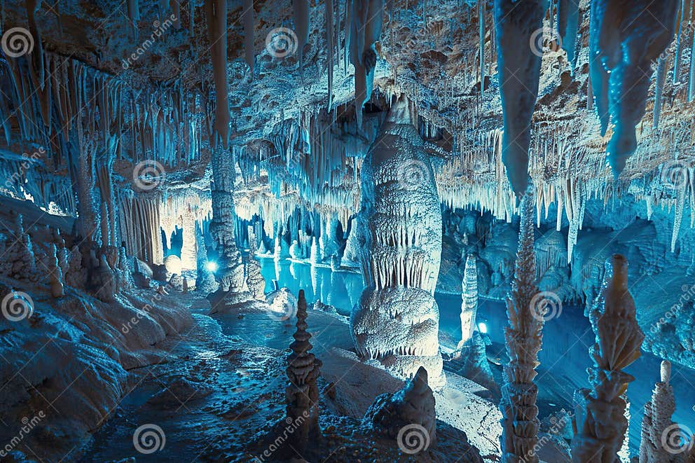 Generative Ai on Theme of a Large Beautiful Sharp Stalactites Hanging ...
