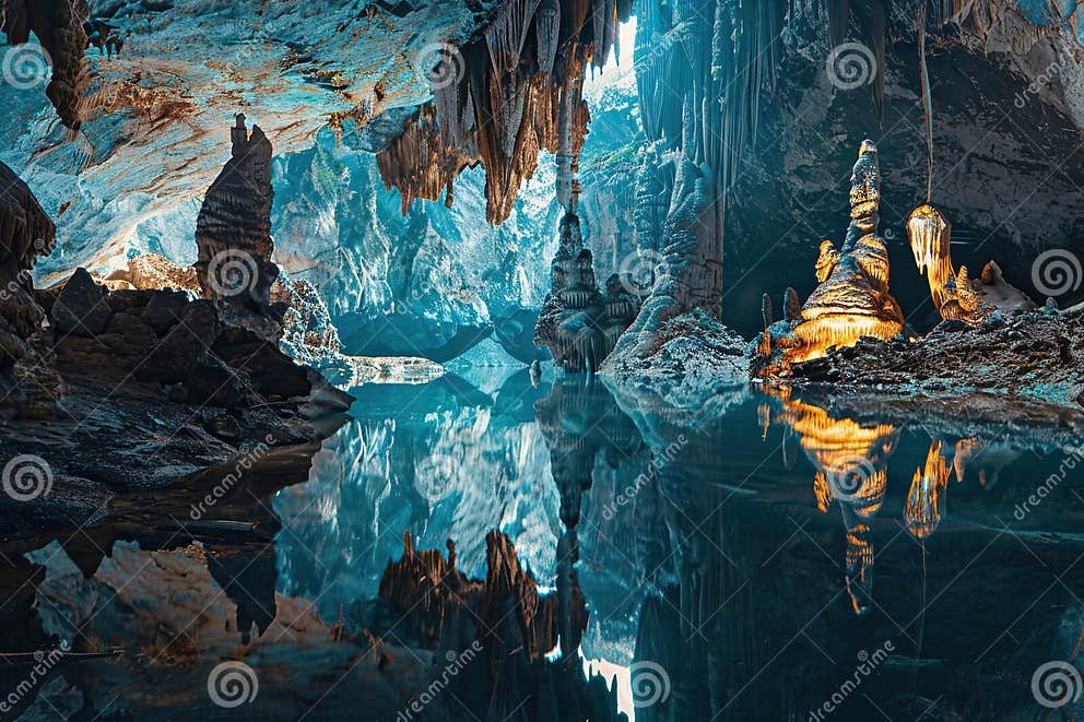 Generative Ai on Theme of a Large Beautiful Sharp Stalactites Hanging ...