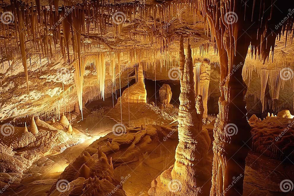 Generative Ai on Theme of a Large Beautiful Sharp Stalactites Hanging ...