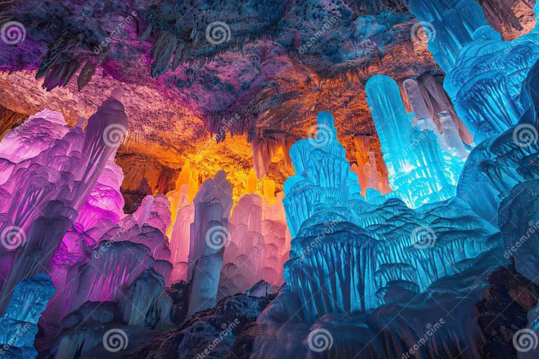 Generative Ai on Theme of a Large Beautiful Sharp Stalactites Hanging ...