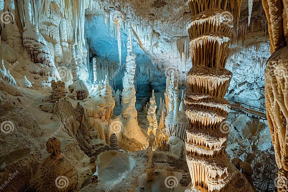 Generative Ai on Theme of a Large Beautiful Sharp Stalactites Hanging ...