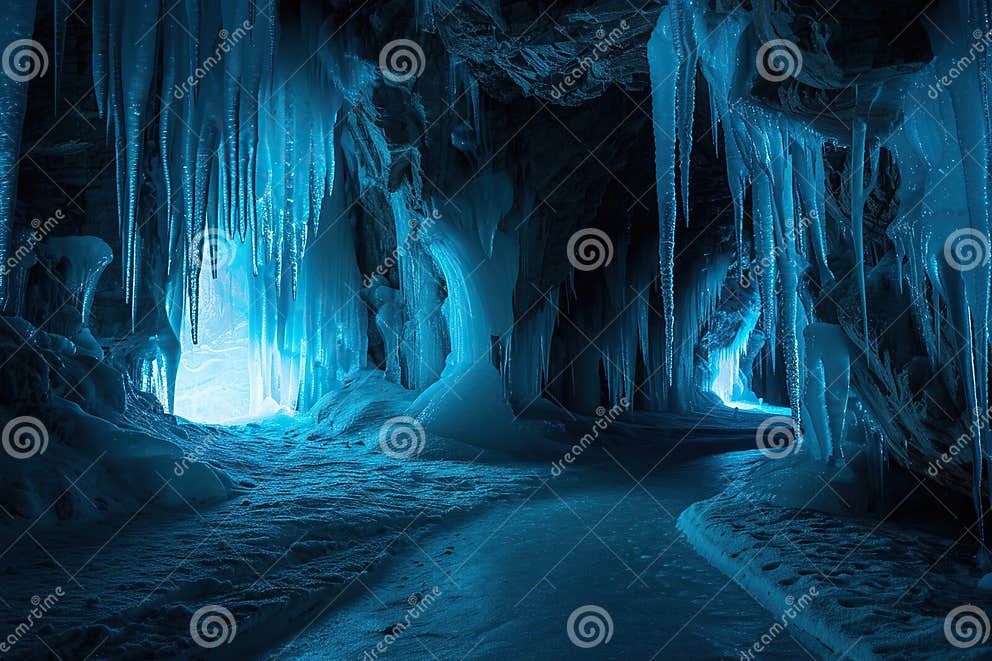 Generative Ai on Theme of a Large Beautiful Sharp Stalactites Hanging ...