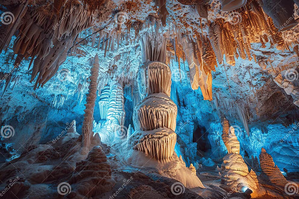 Generative Ai on Theme of a Large Beautiful Sharp Stalactites Hanging ...
