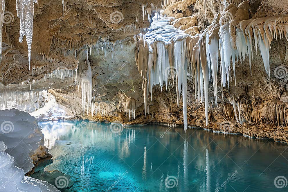 Generative Ai on Theme of a Large Beautiful Sharp Stalactites Hanging ...