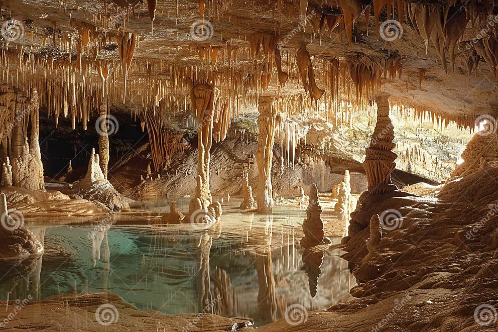 Generative Ai on Theme of a Large Beautiful Sharp Stalactites Hanging ...