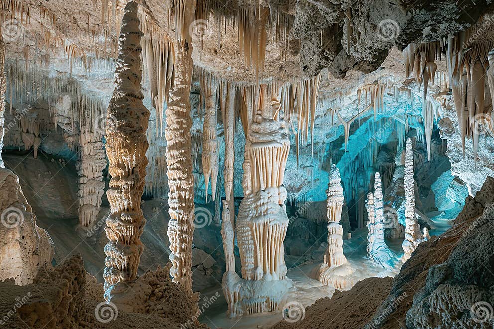 Generative Ai on Theme of a Large Beautiful Sharp Stalactites Hanging ...