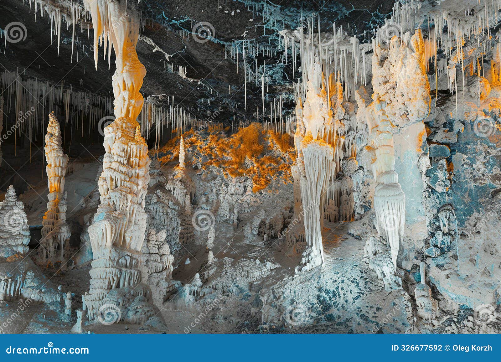 Generative Ai on Theme of a Large Beautiful Sharp Stalactites Hanging ...