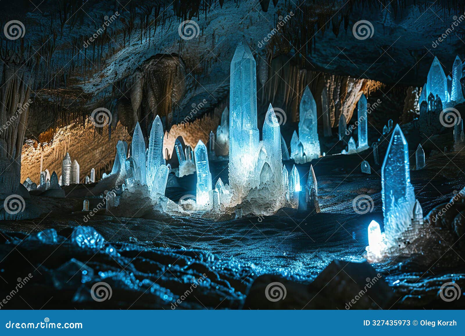 Generative Ai on Theme of a Large Beautiful Sharp Stalactites Hanging ...