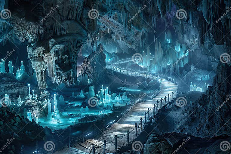 Generative Ai on Theme of a Large Beautiful Sharp Stalactites Hanging ...