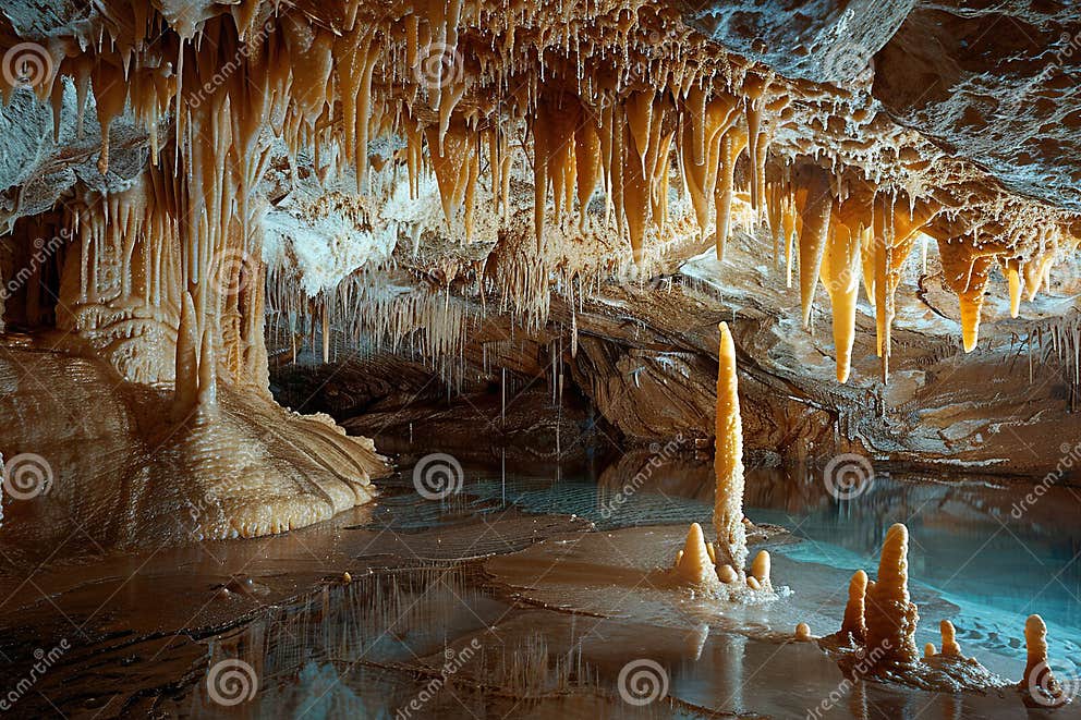 Generative Ai on Theme of a Large Beautiful Sharp Stalactites Hanging ...
